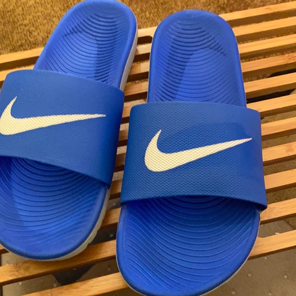 Nike | Shoes | Blue And White Nike Slides | Poshmark